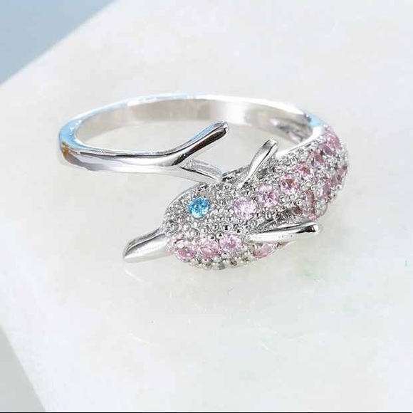lolas_boutique_ | Jewelry | 925 Silver Dolphin Ring Adjustable Pink Crystals Beach Summer Ocean ...